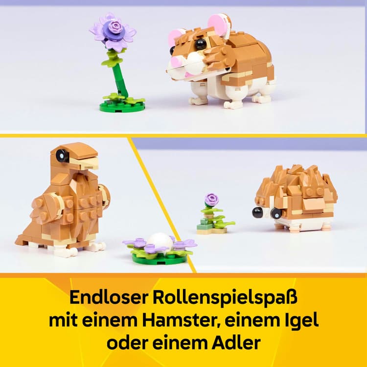 LEGO Creator 3-in-1-Set 31376 Niedlicher Hamster mit Blume, Spielzeug ...