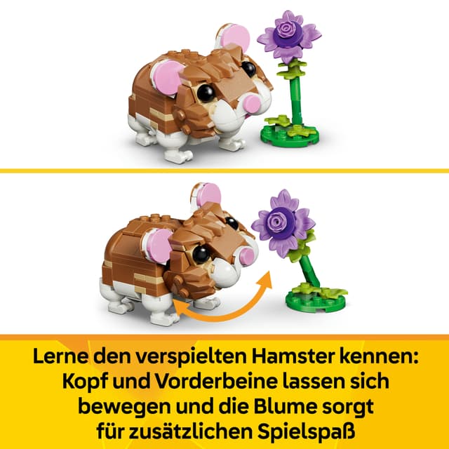 LEGO Creator 3-in-1-Set 31376 Niedlicher Hamster mit Blume, Spielzeug ...