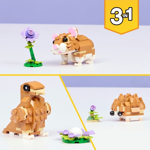 LEGO Creator 3-in-1-Set 31376 Niedlicher Hamster mit Blume, Spielzeug ...